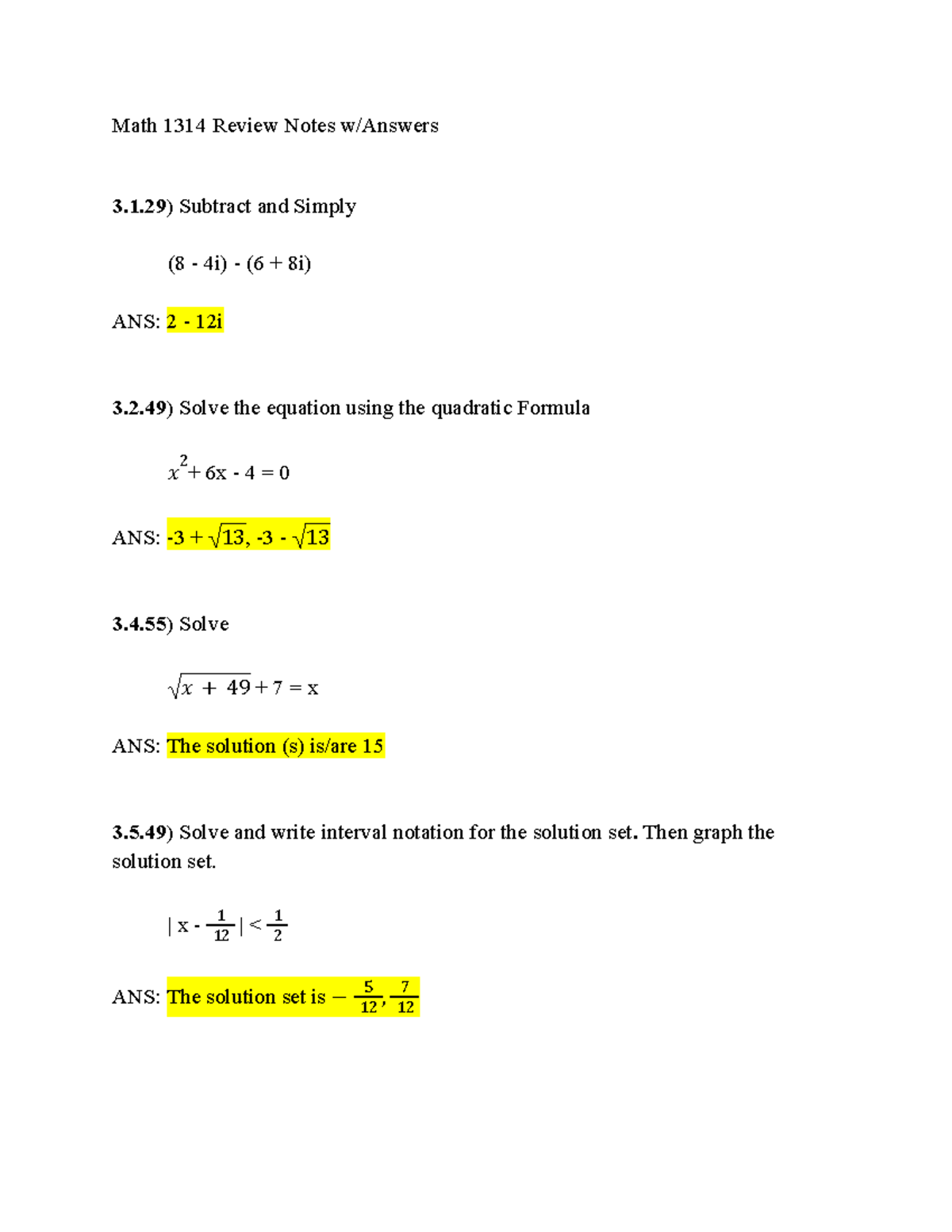 Math 1314: Exam 2 Review Notes & Solutions - Studocu