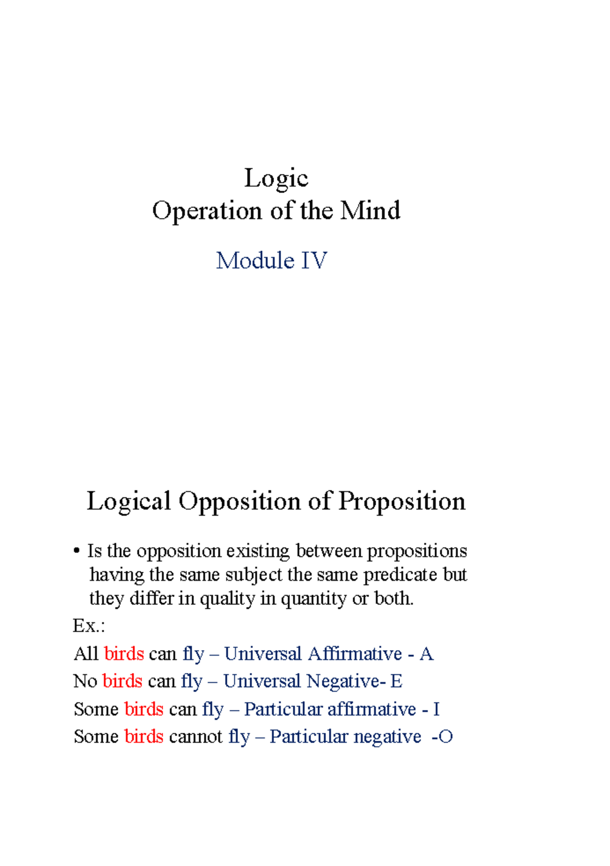 Logic IV - Operation of the Human Mind: Logical Opposition Explained ...