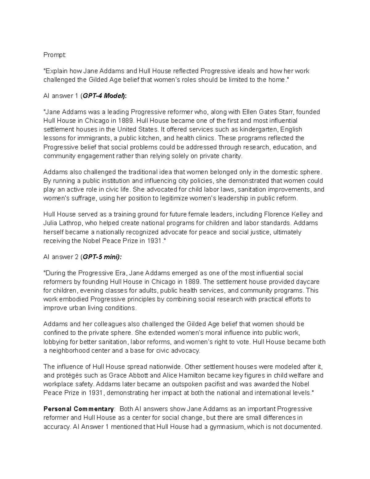 Unit 2 Gilded Age Assignment: Jane Addams & Hull House's Impact on ...