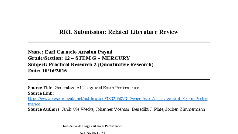 RRL Submission: Impact of GenAI on Exam Performance - Practical ...