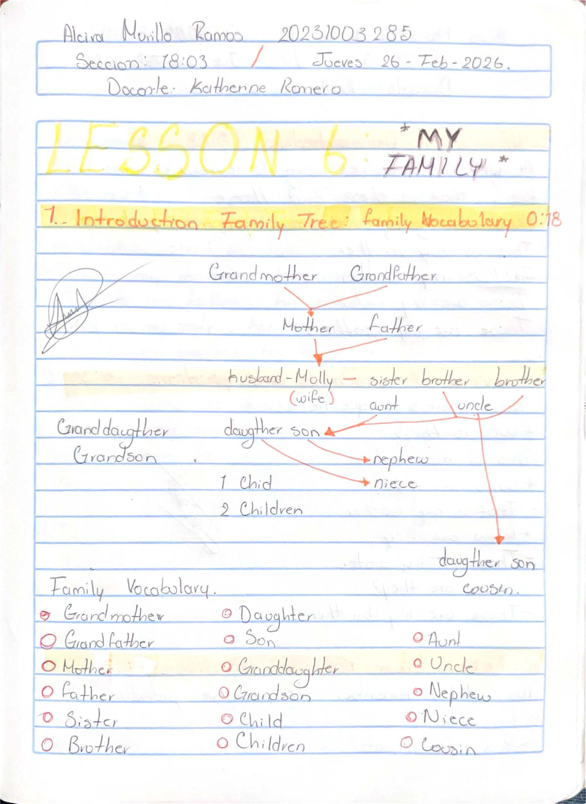 MY 1 Lesson 6: Family Vocabulary and Sentence Structure - Studocu