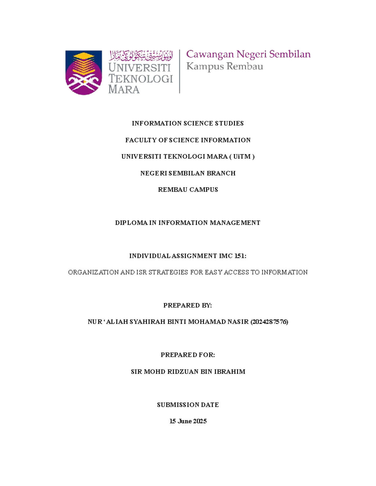 IMC 151: Strategies for Easy Access to Information Management - Studocu