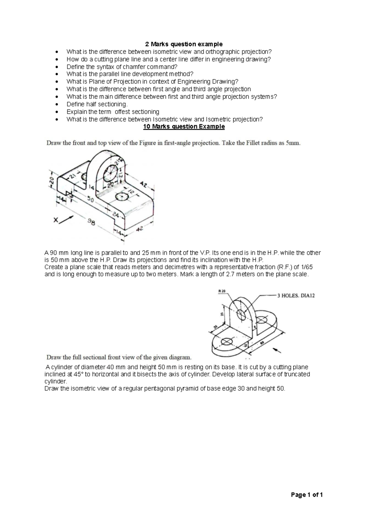Engineering Drawing Concepts: 2 & 10 Marks Questions (BGTJB) - Studocu