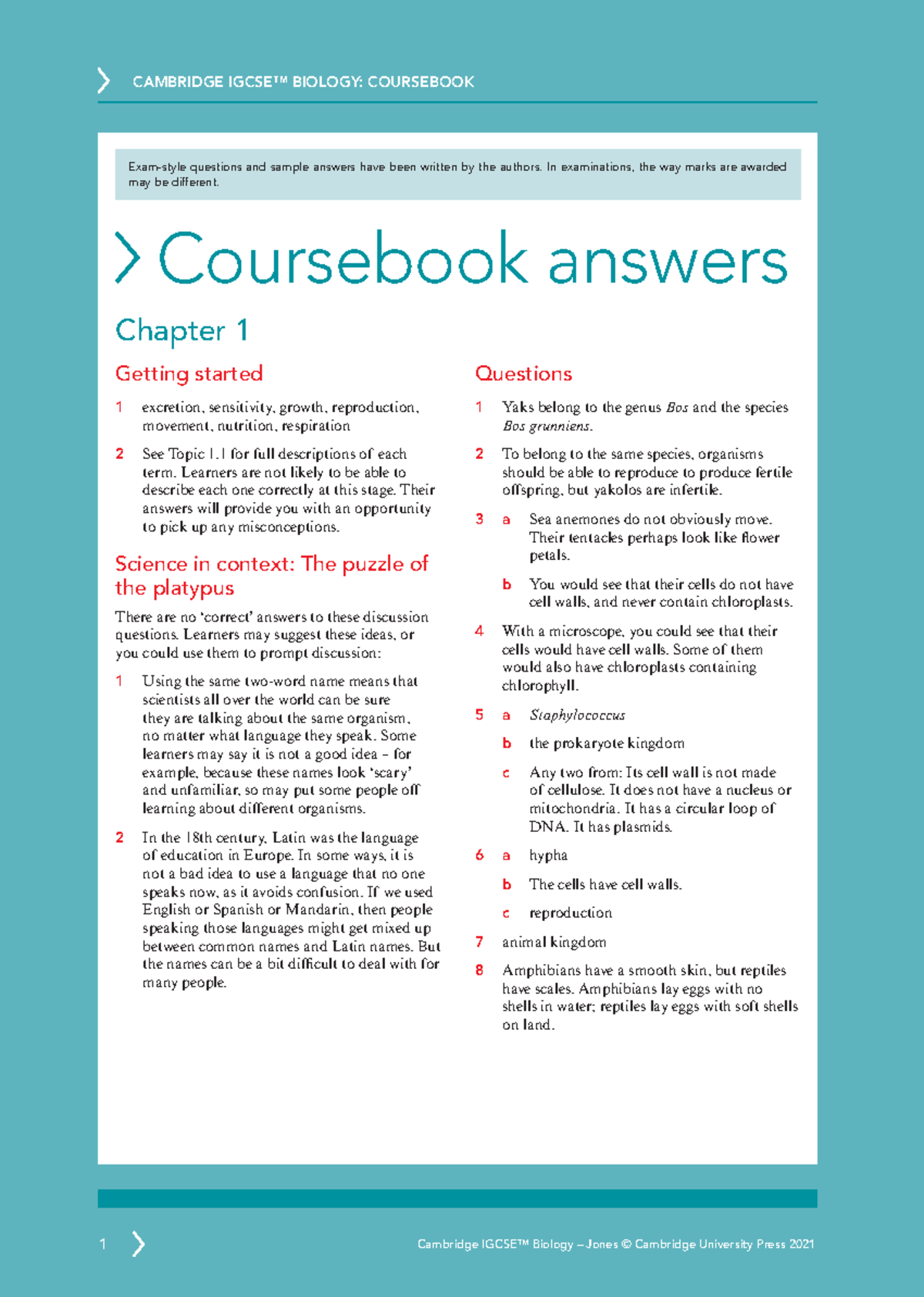 Chapter 1 & 2 Answers - Coursebook (9781108936767) - Studocu