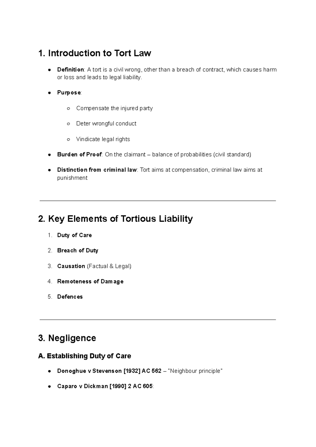 Law of Torts - Lecture Notes (Course Code: LAW101) - Studocu