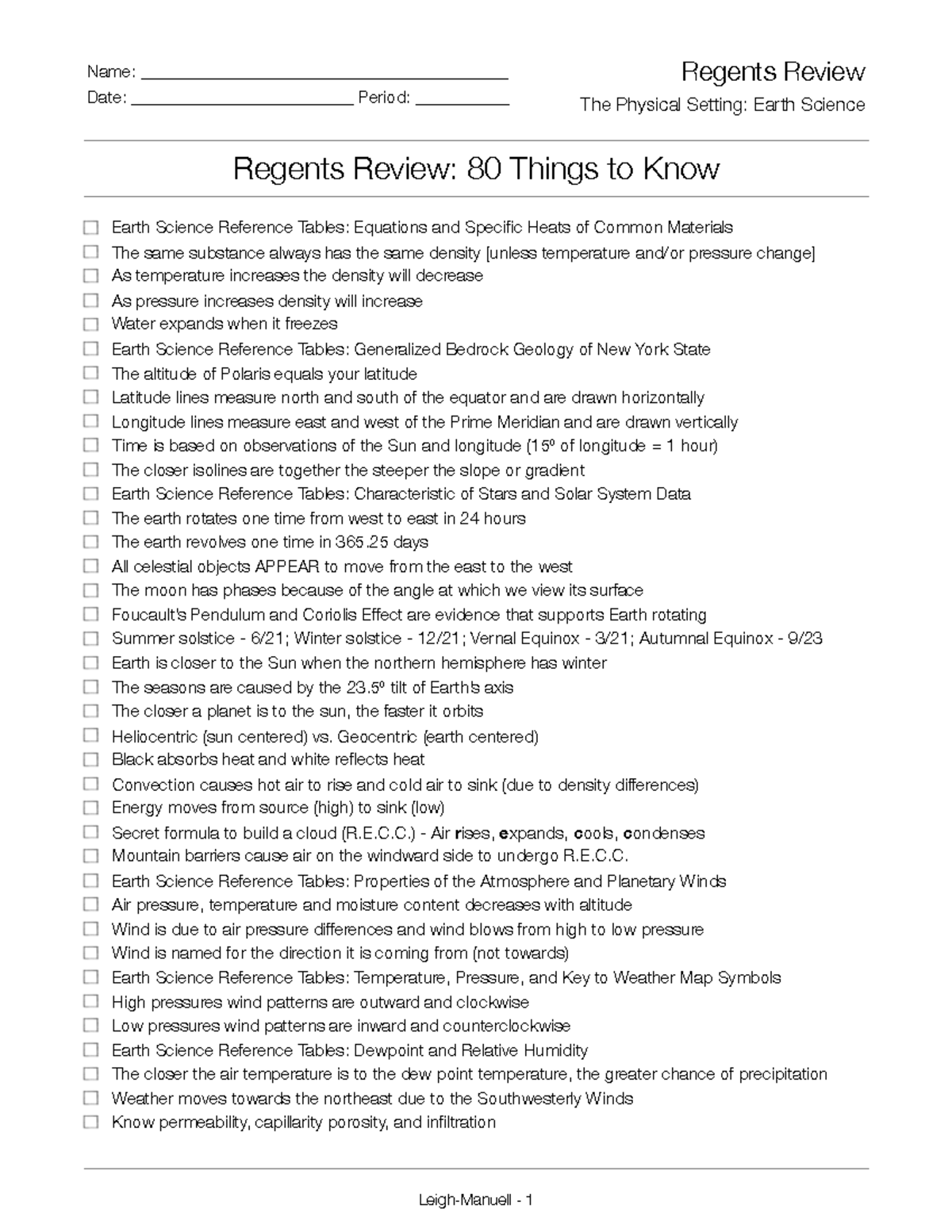 Regents Review: 80 Key Concepts in Earth Science (EASC 101) - Studocu