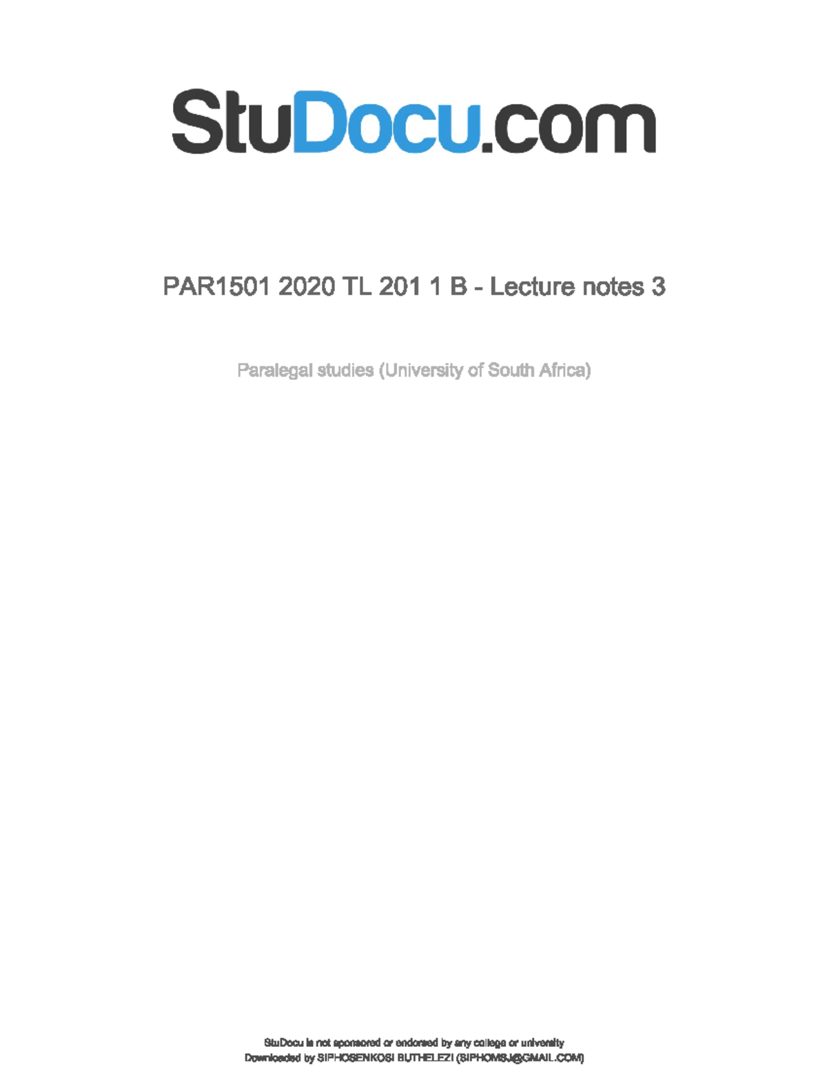 Lectures notes - SUMMARIES ABOUT THE MODULE - PAR1501 - Studocu