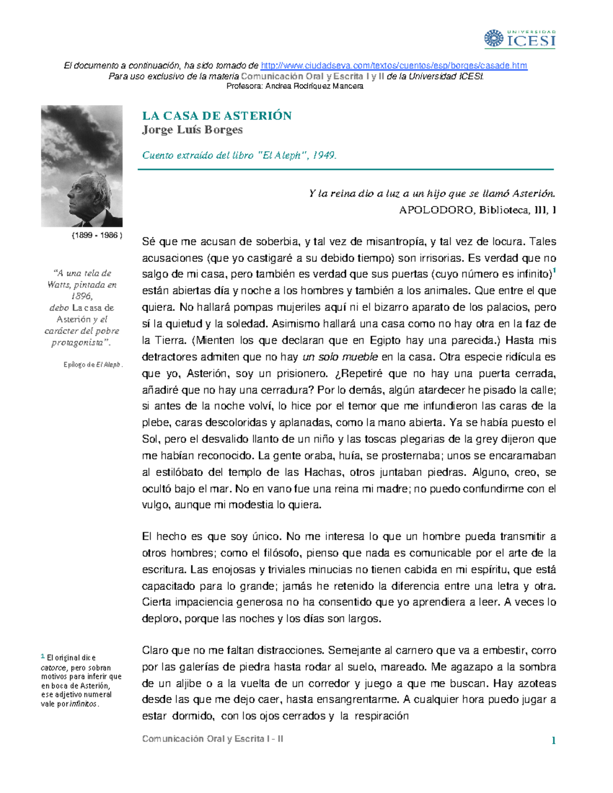 Comunicación Oral y Escrita I y II: Análisis de "La Casa de Asterión ...