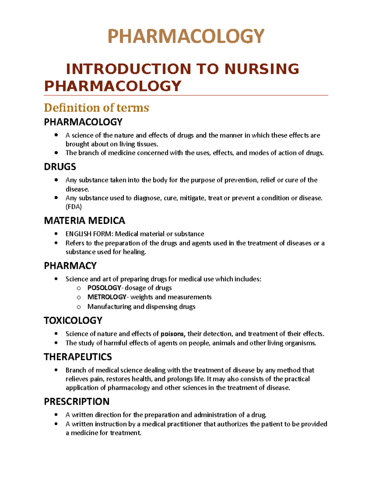 Pharmacology 101: Comprehensive Study Guide for Nursing Students - Studocu