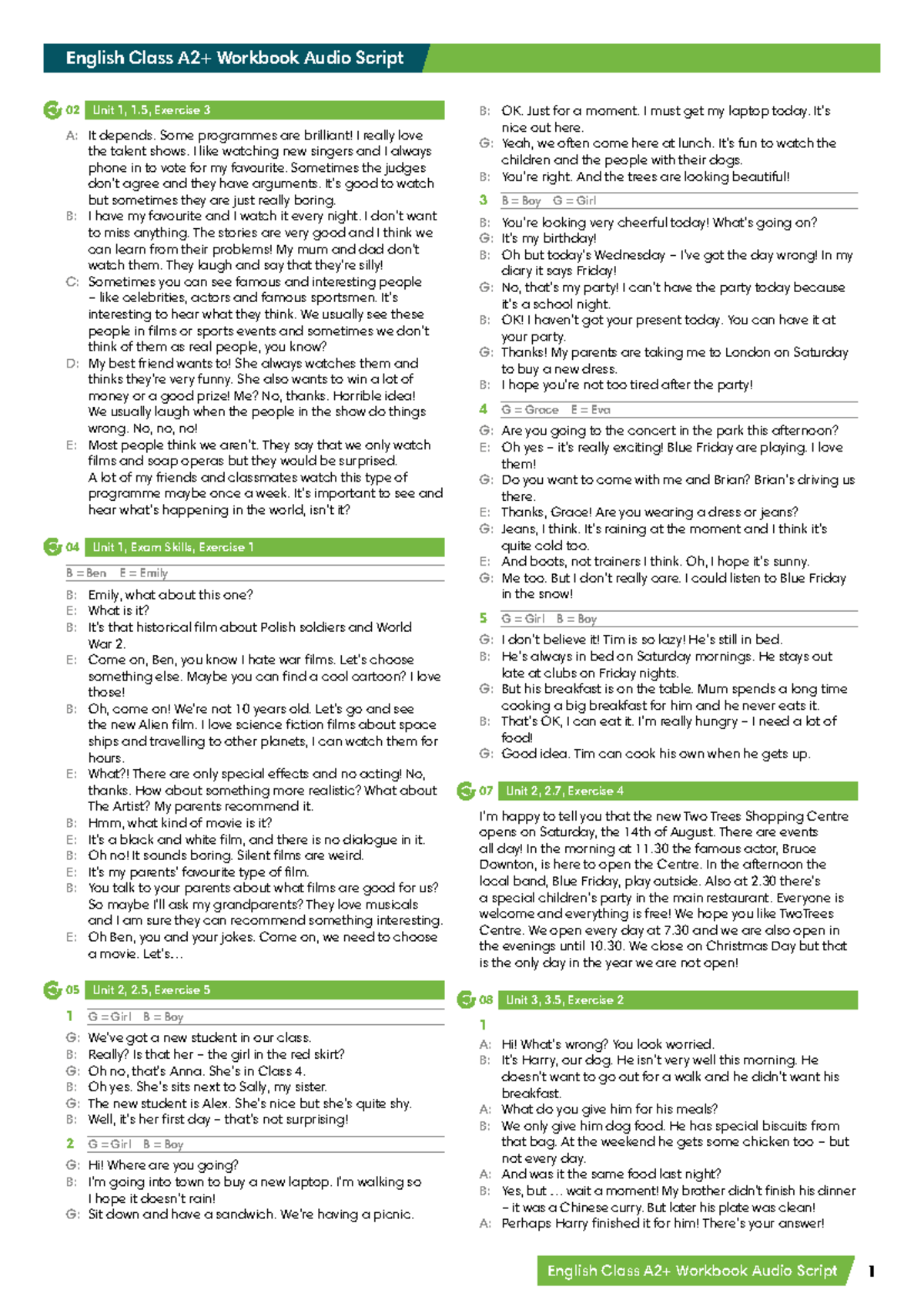 English Class A2+ Workbook Audio Script - Unit 1 to Unit 9 - Studocu