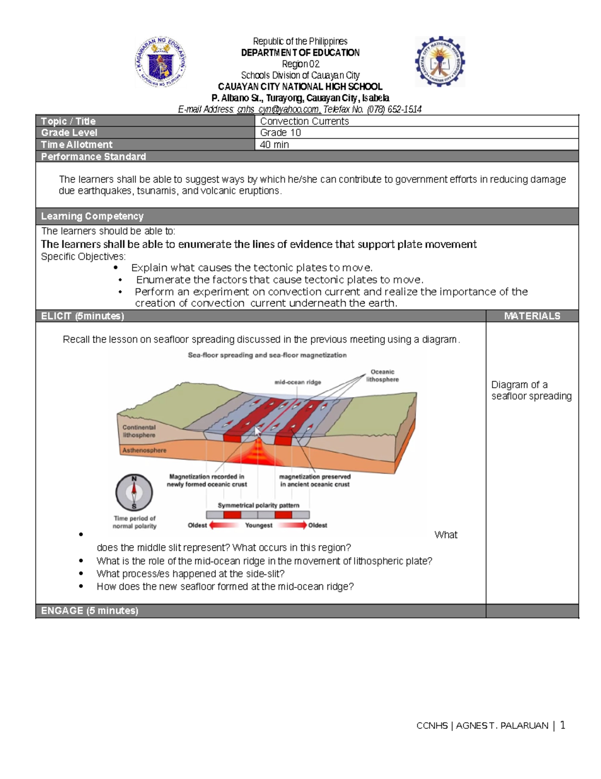 7ES-DLL - Convection Currents Lesson Plan for Grade 10 - Studocu