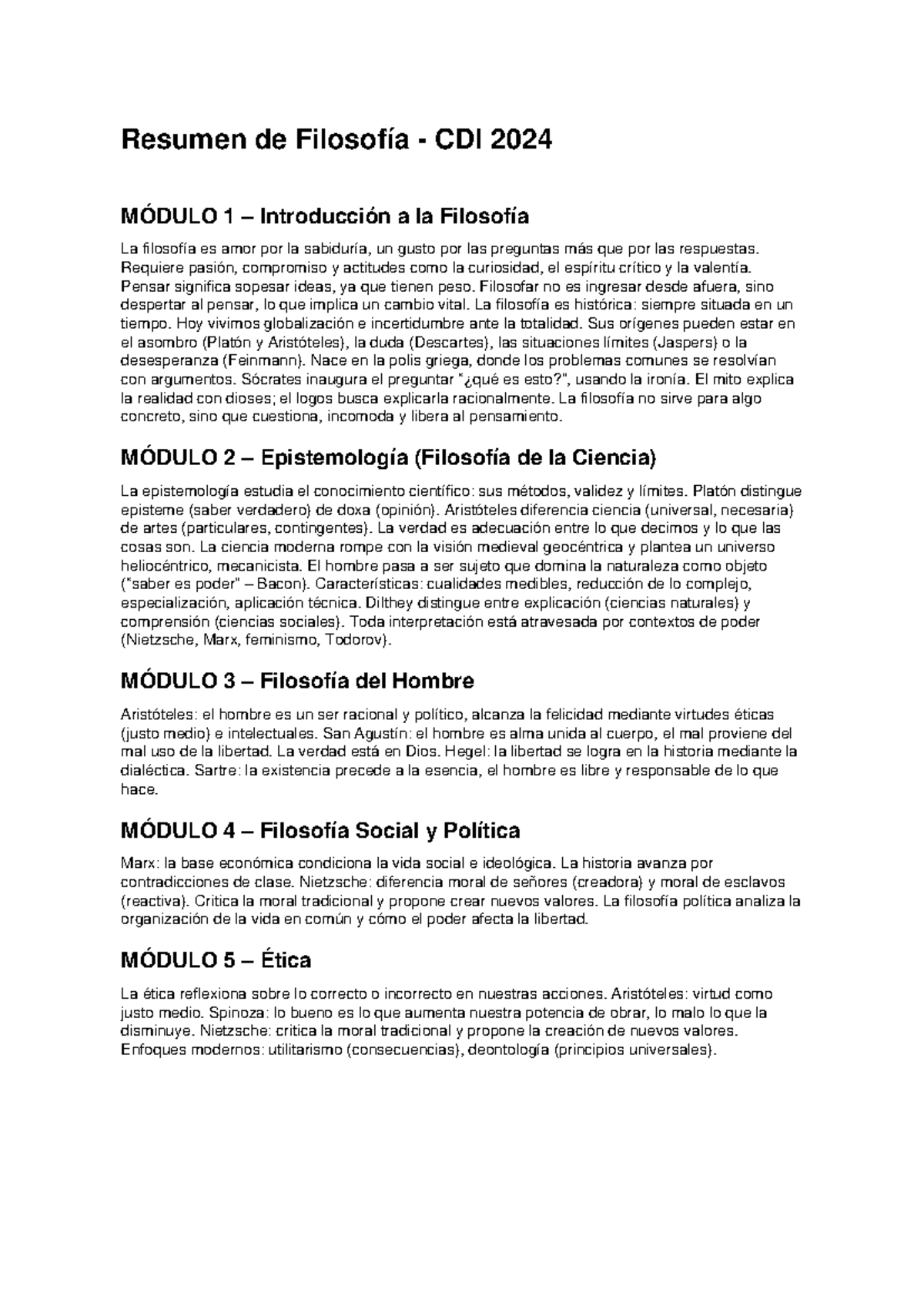 Resumen de Filosofía CDI 2024: Módulos y Temas Clave - Studocu