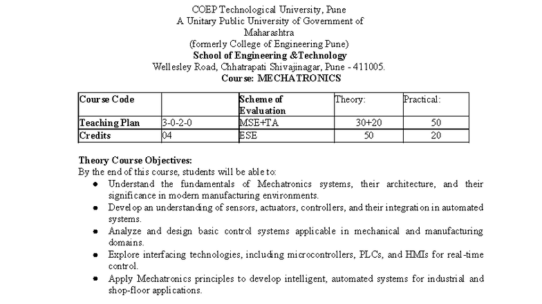 Mechatronics Teaching Plan & Lab Guide - MECHATRONICS Course - Studocu