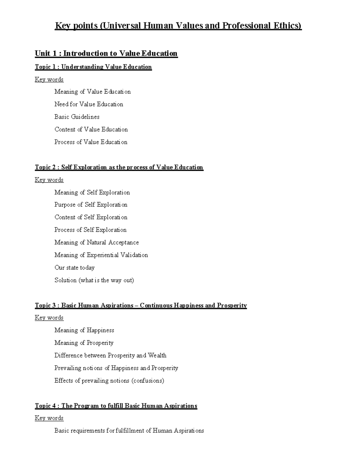 Universal Human Values & Professional Ethics (Unit 1-5) Key Points ...