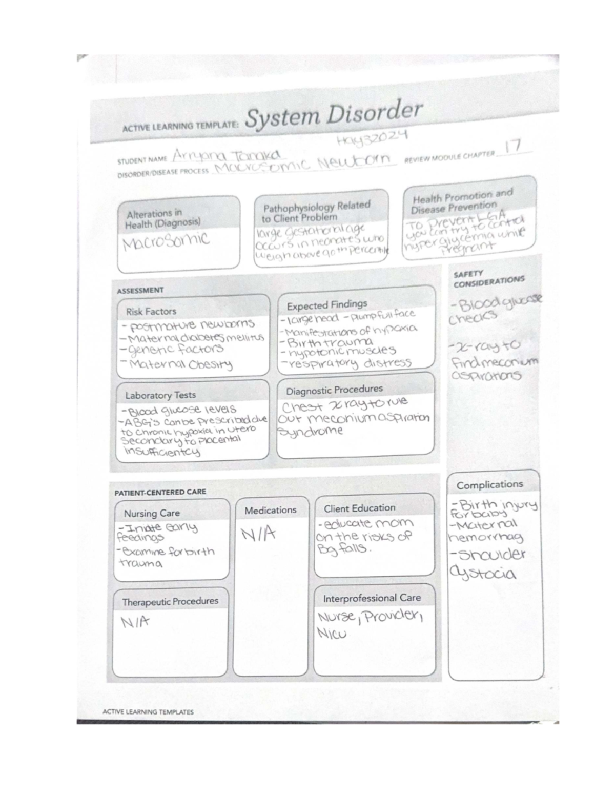 Active Learning Template: System Disorder - Macrosomic Newborn ...