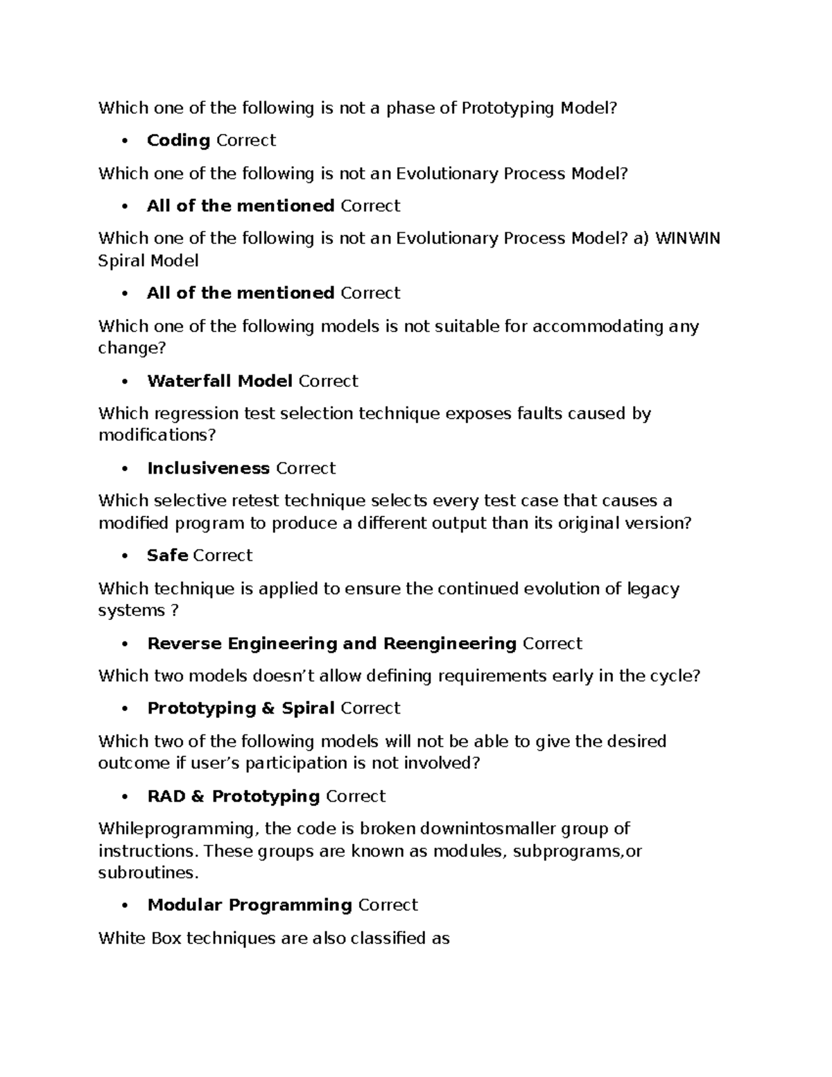 Software Engineering 1: Prototyping and Evolutionary Models Quiz - Studocu