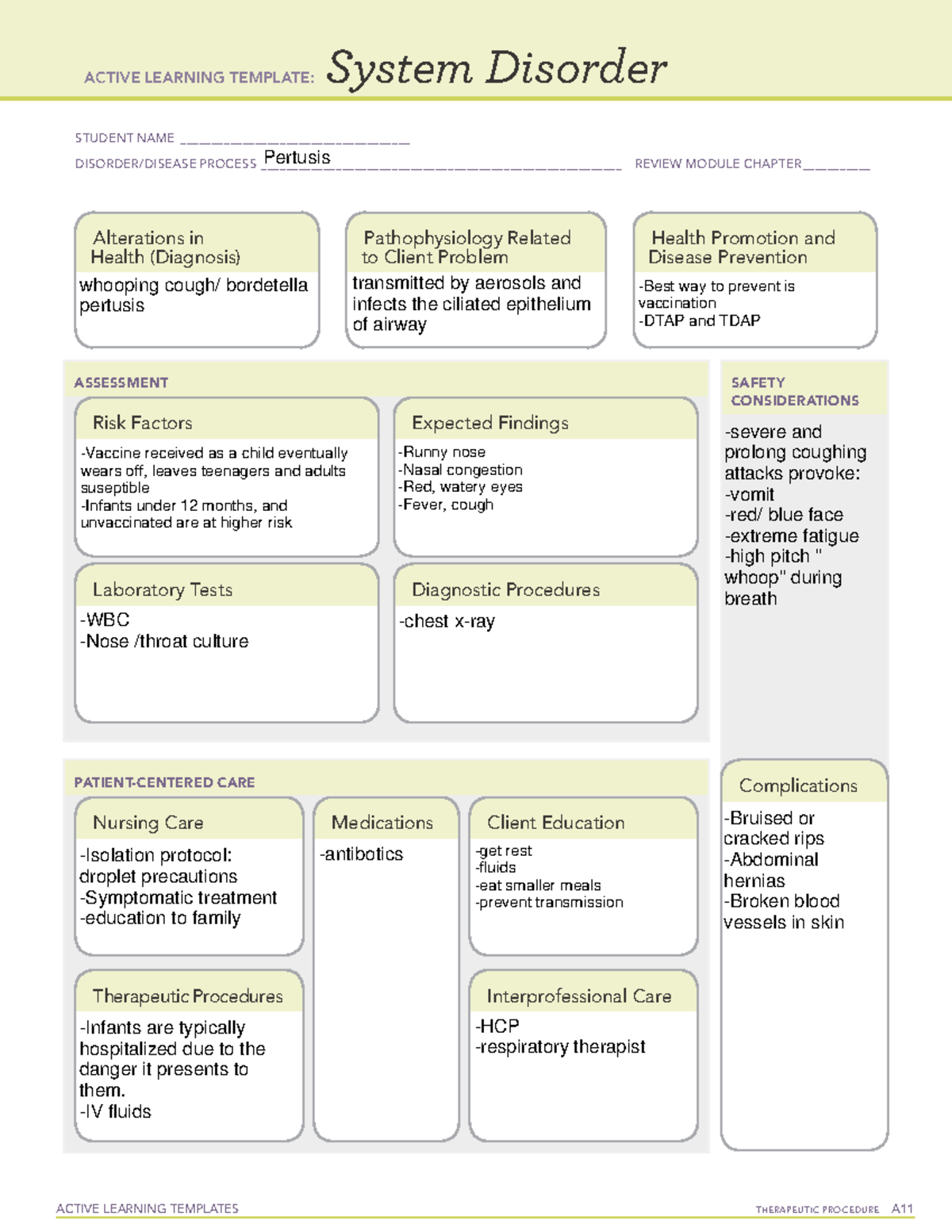 System Disorder: Pertussis Overview and Nursing Care Strategies - Studocu