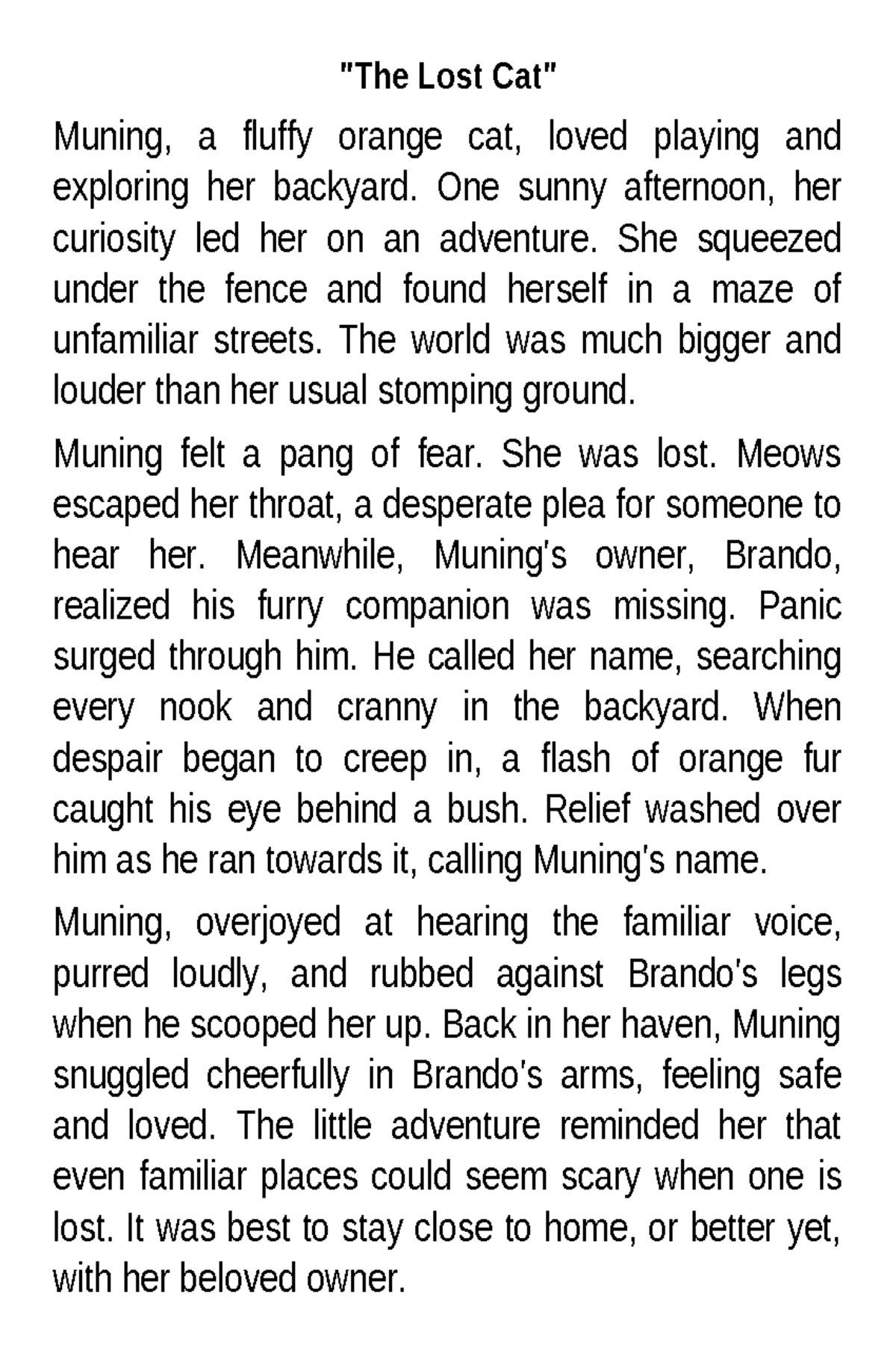 The Lost Cat: A Heartwarming Adventure Story - Studocu