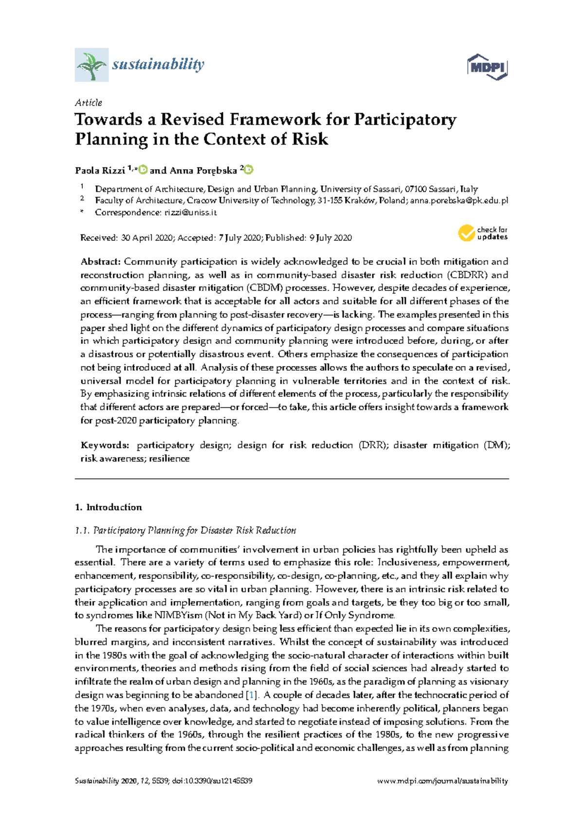 Towards a Revised Framework for Participatory Planning in Risk Contexts ...