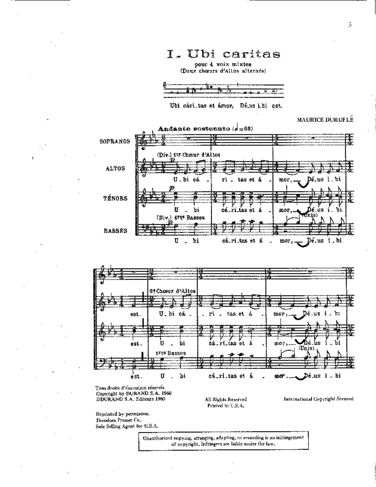 Duruflé - Ubi Caritas for 4 Voices: History of French Music - Studocu