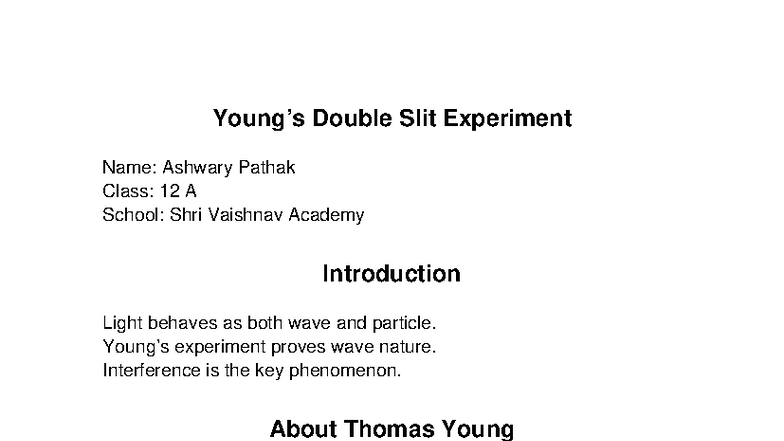 Young's Double Slit Experiment - Class 12 A Notes - Studocu