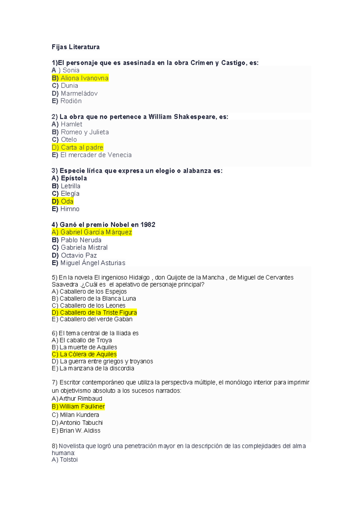 Fijas Literatura y Lenguaje: Preguntas de Examen y Respuestas - Studocu