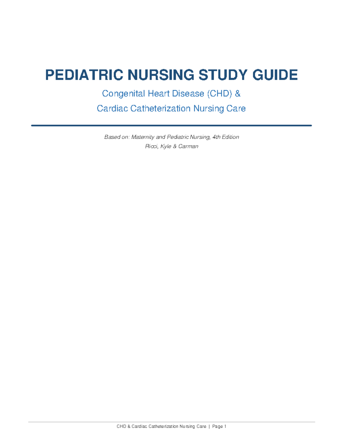 Pediatric Nursing Study Guide: CHD & Cardiac Catheterization - Studocu