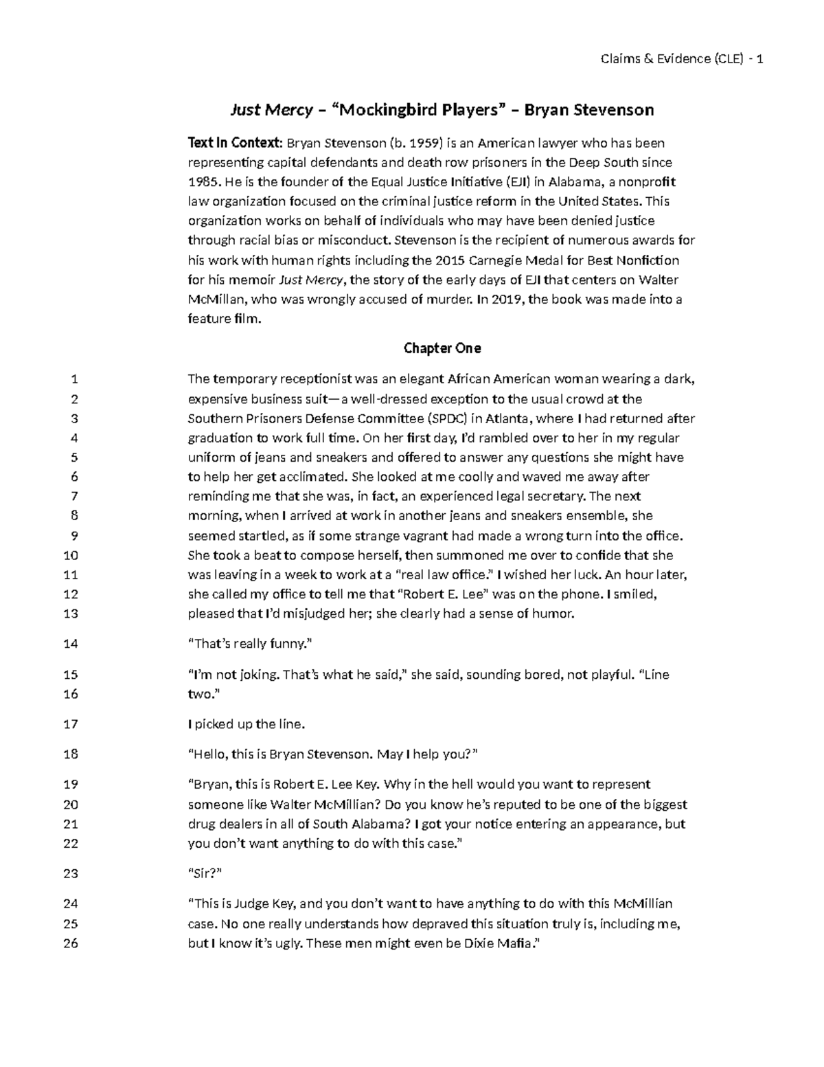 Just Mercy: Insights from "Mockingbird Players" - CLE Study Notes - Studocu
