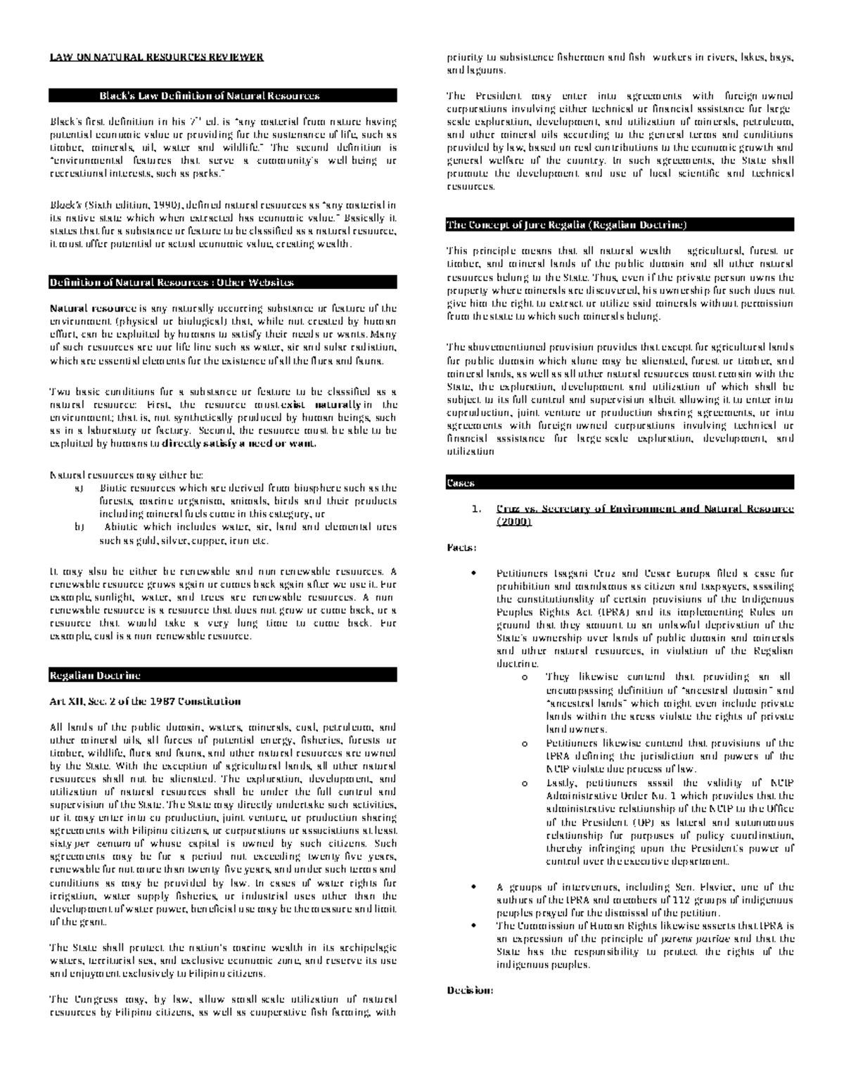 LAW 101: Comprehensive Reviewer on Natural Resources and Environmental ...