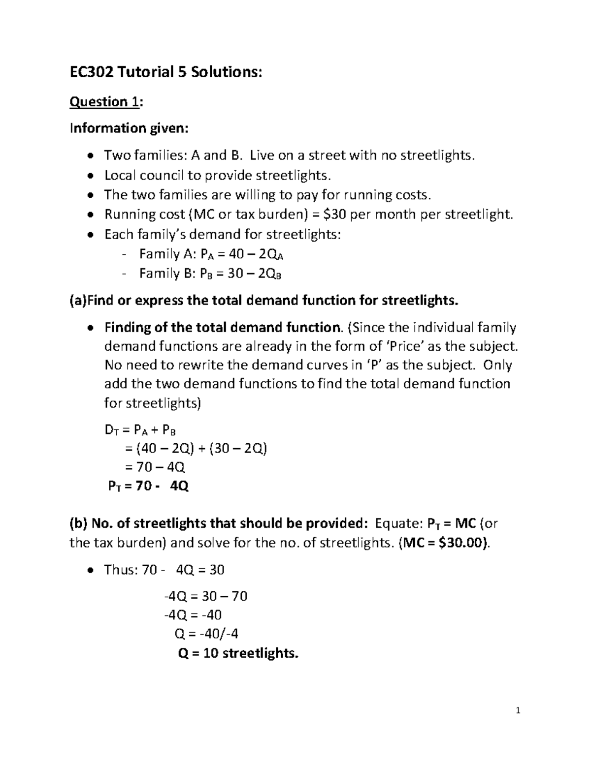 EC302 Tutorial 5 Solutions - Economic Analysis Assignment - Studocu