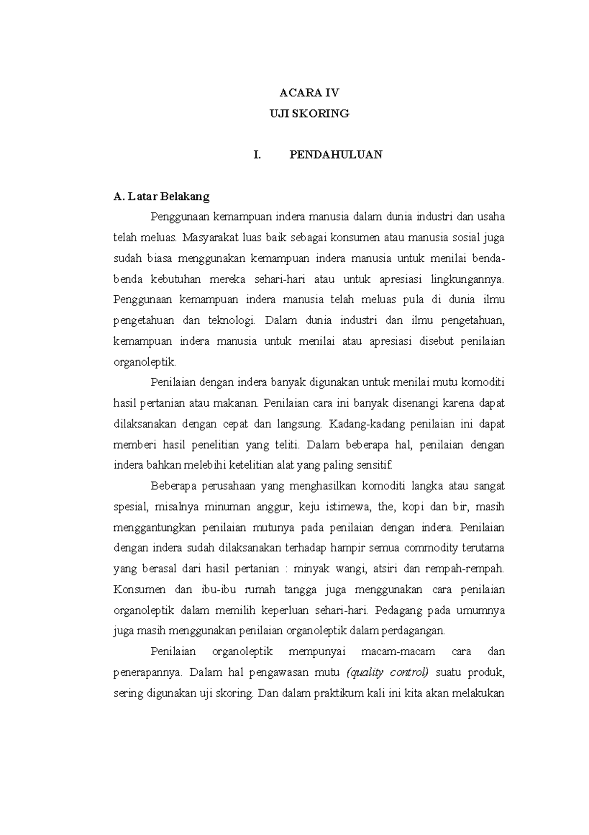 44625673 UJI Skoring Metode Penilaian Organoleptik Produk Pangan - Studocu