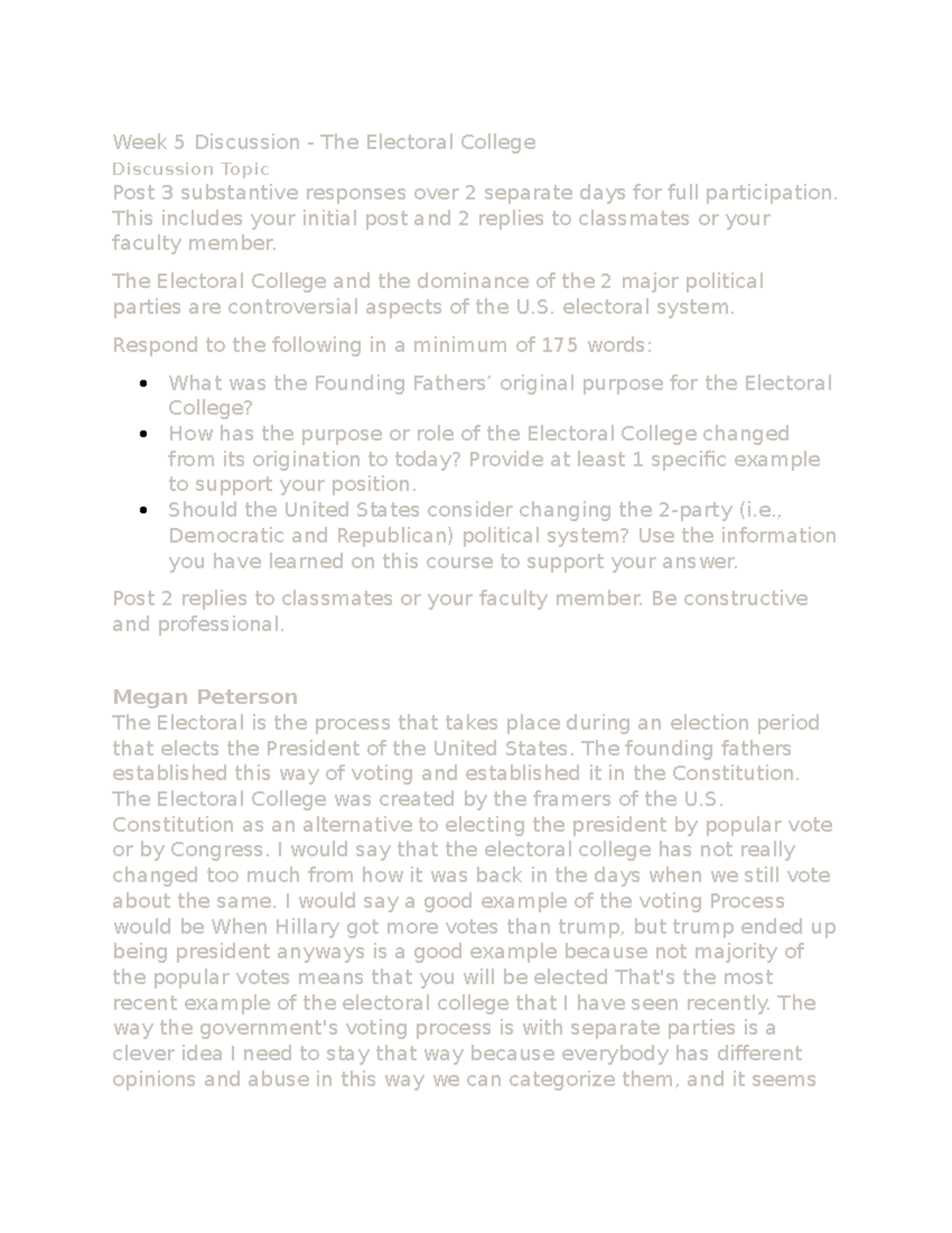 Wk 5 Discussion: Analyzing the Electoral College's Impact on US ...