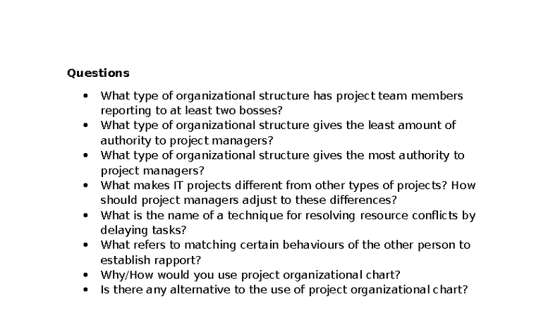 Practice Questions for Project Management (PM 101) - Studocu