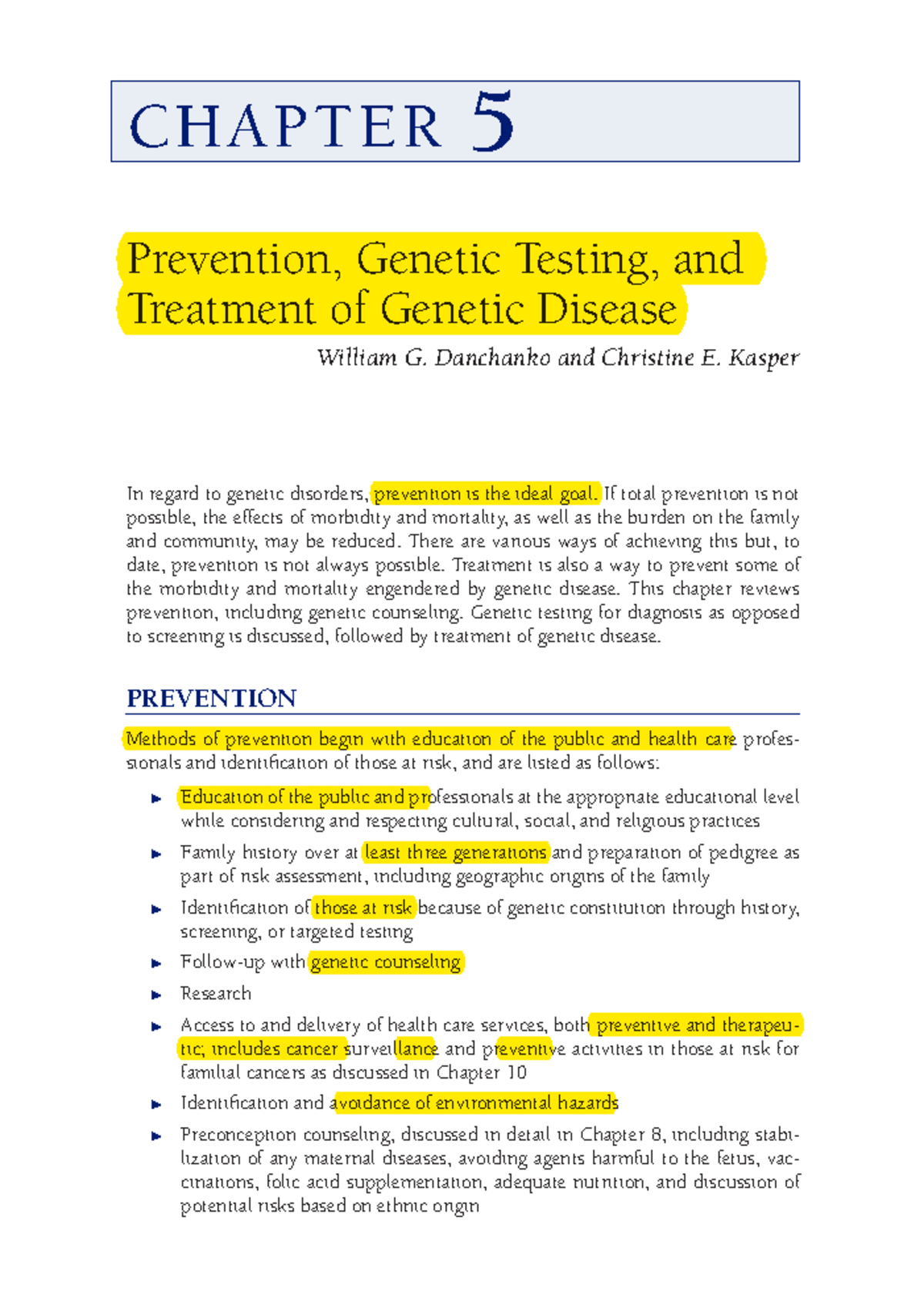 CHAPTER 5: Prevention, Genetic Testing, and Treatment of Genetic ...