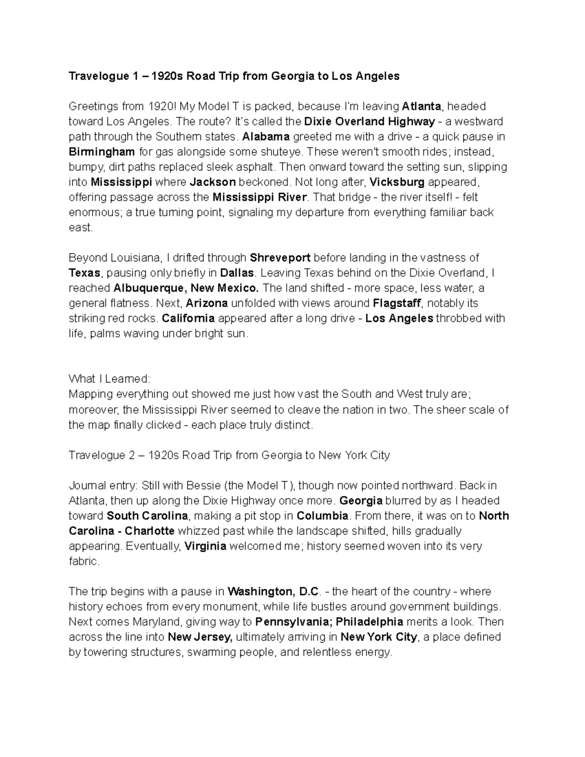 Unit 5 Travelogue Assignment: 1920s & 1958 Road Trips from GA to LA ...