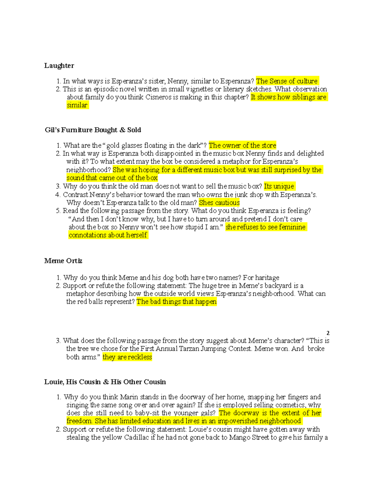 The House on Mango Street - Section 2 Study Guide Notes - Studocu