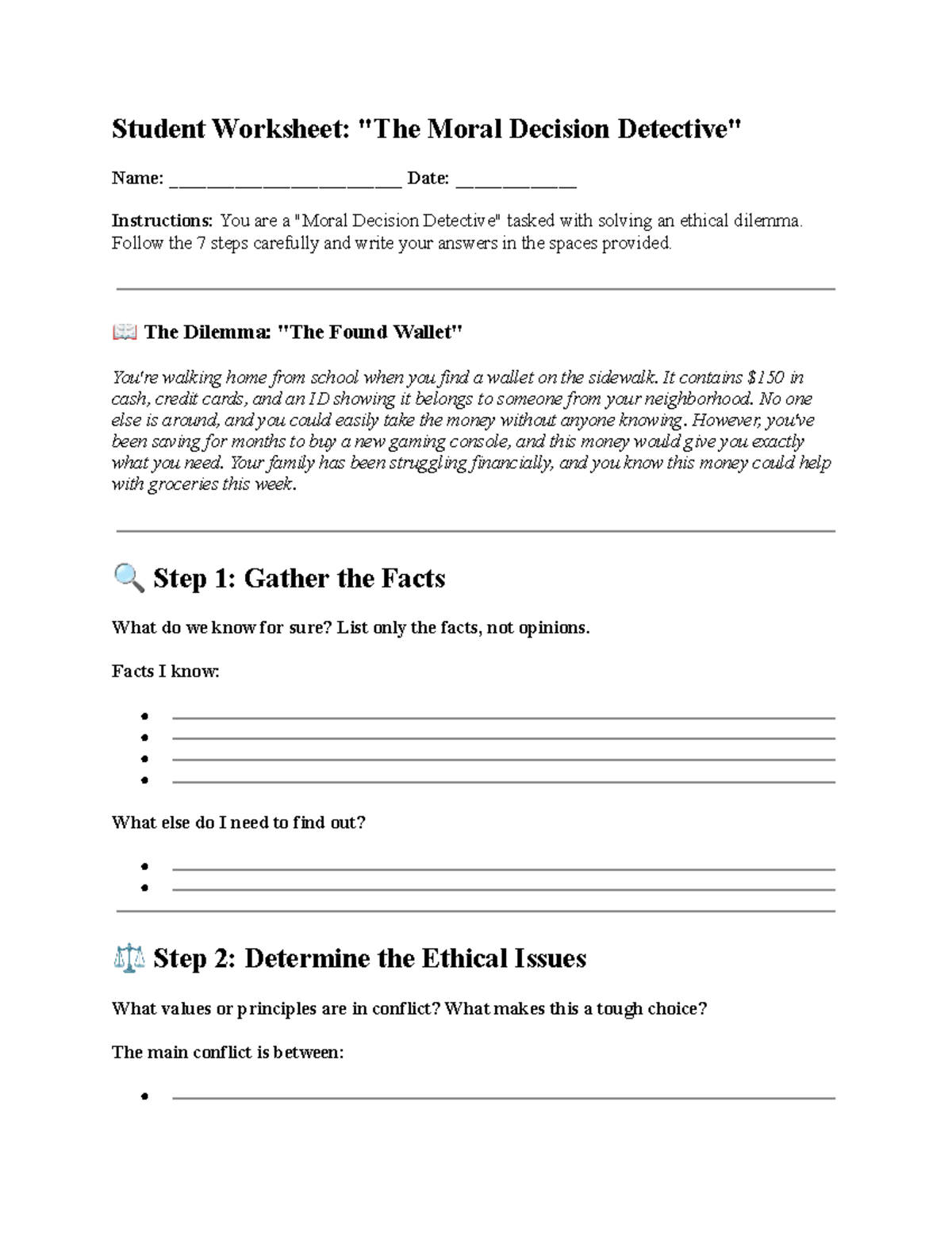 Ethics Worksheet: Moral Decision-Making Activity - Studocu