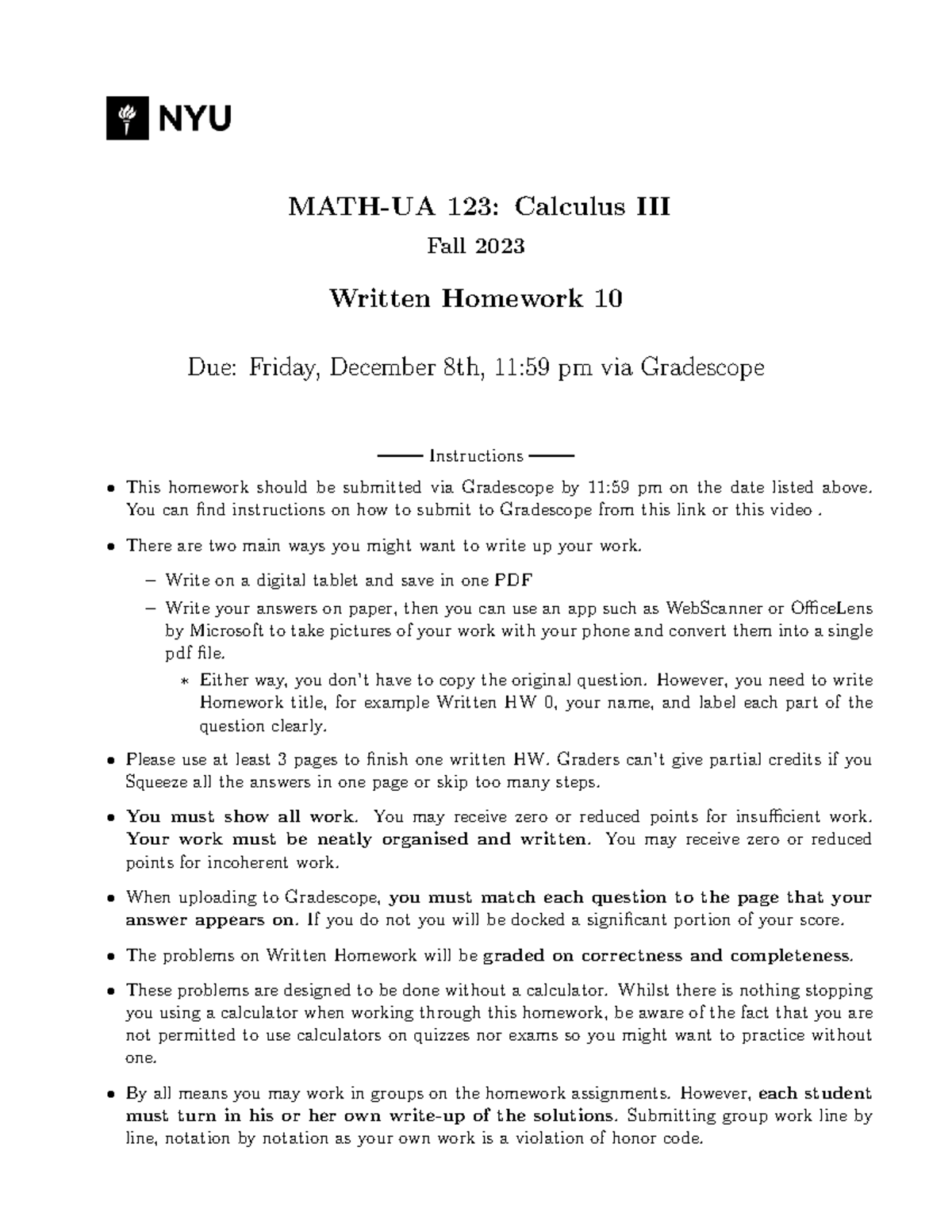 Calculus 123: Written Homework 10 Instructions & Guidelines - Studocu