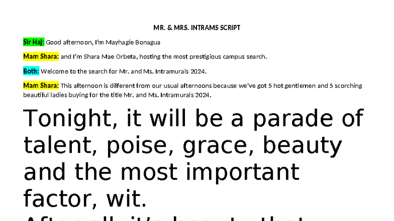 MR. & MRS. INTRAMURALS 2024 SCRIPT - Studocu