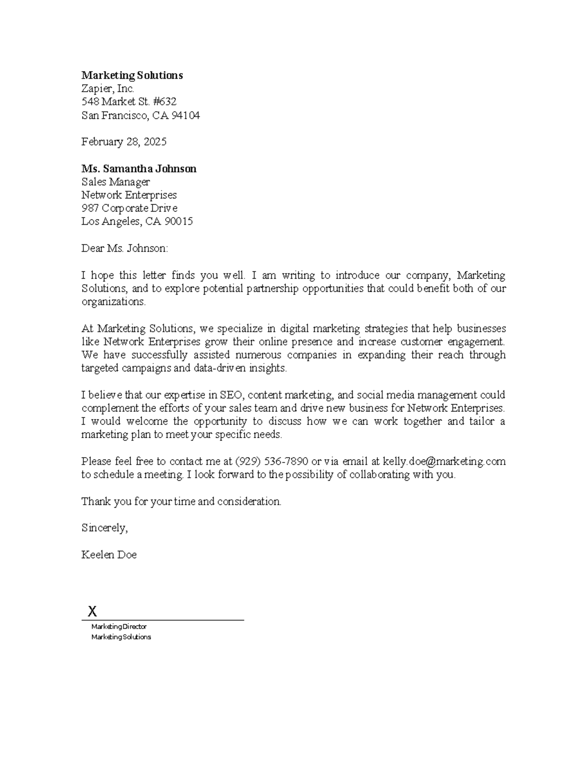 Business Letter Composition - Marketing Solutions to Network ...