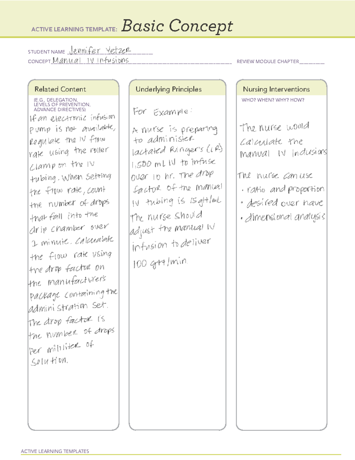Manual IV Infusion Basics - Active Learning Template Overview - Studocu