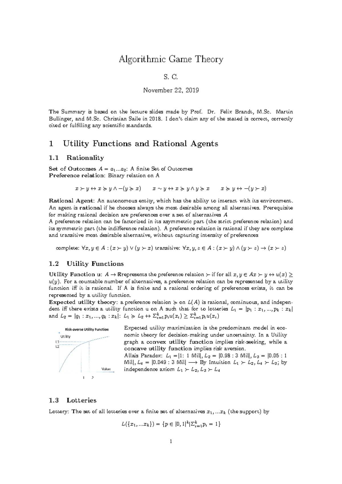 Algorithmic Game Theory (AGT) Summary: Key Concepts and Definitions - Studocu