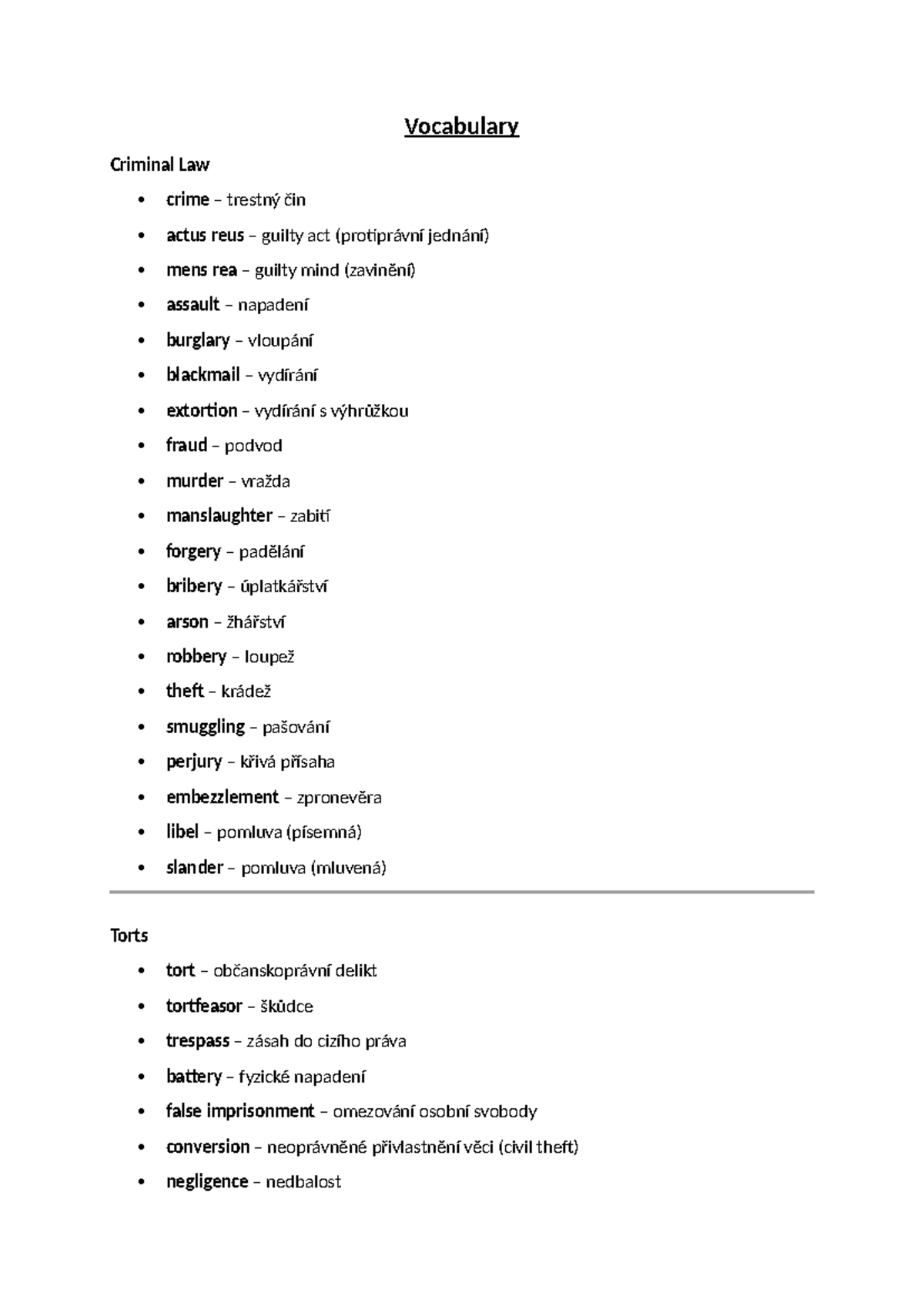 Criminal Law Vocabulary: Key Terms and Definitions - Studocu