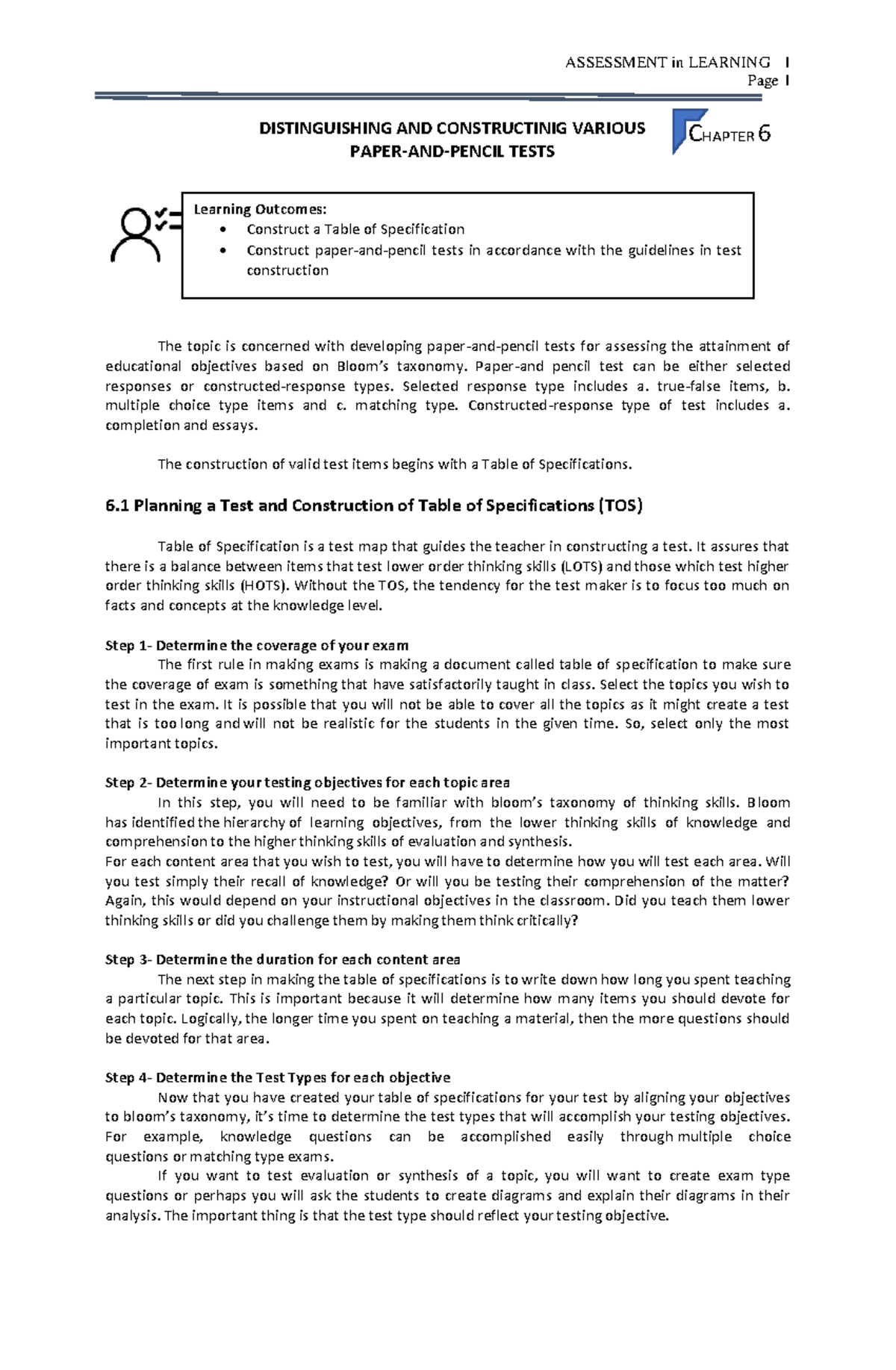 Prof Ed 221 - Test Construction Guide for Modules 6 and 7 - Studocu