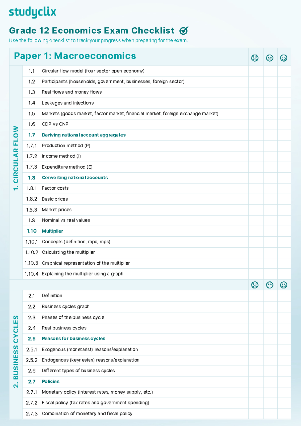 Grade 12 Economics Exam Prep Checklist - Studocu