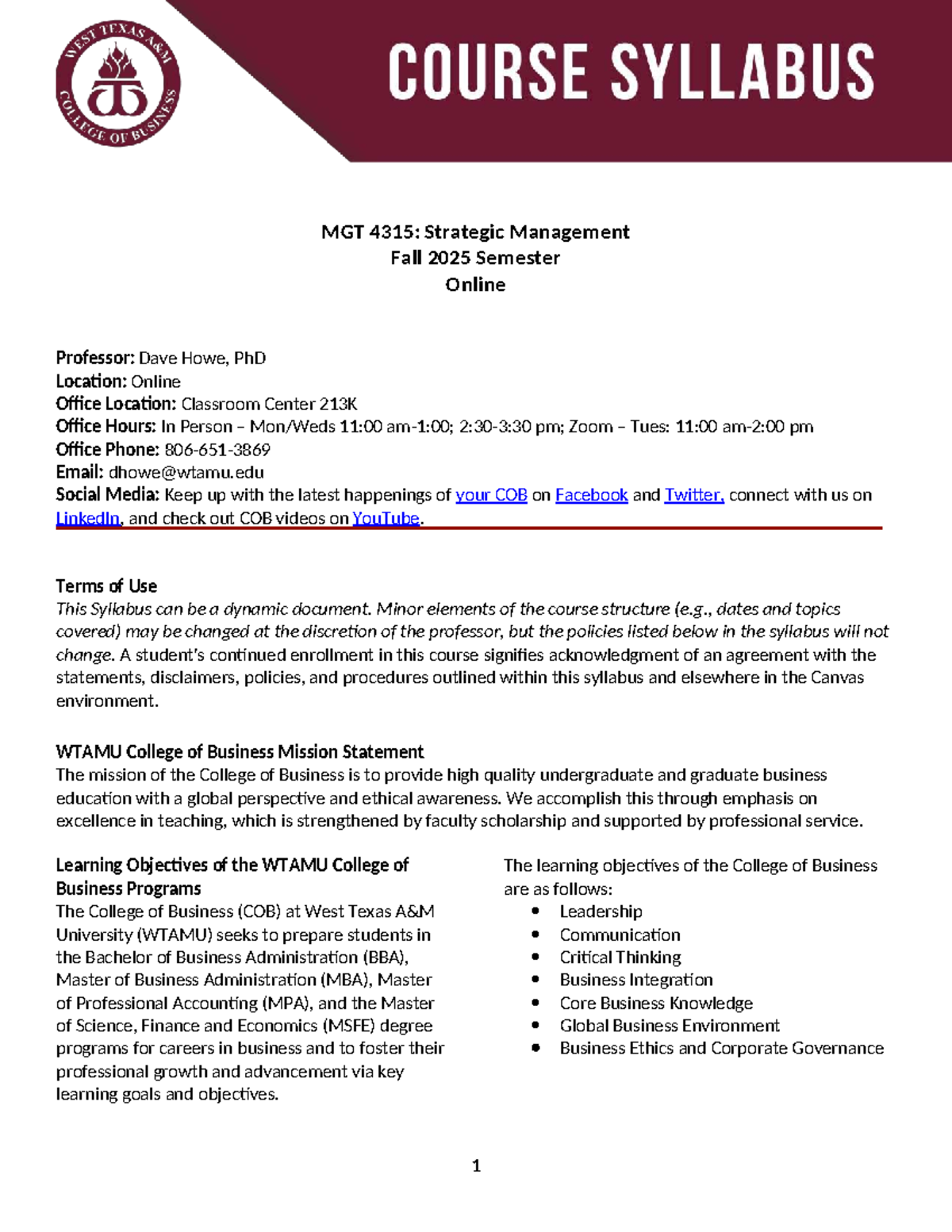 MGT 4315: Strategic Management Spring 2026 Course Notes and Guidelines ...
