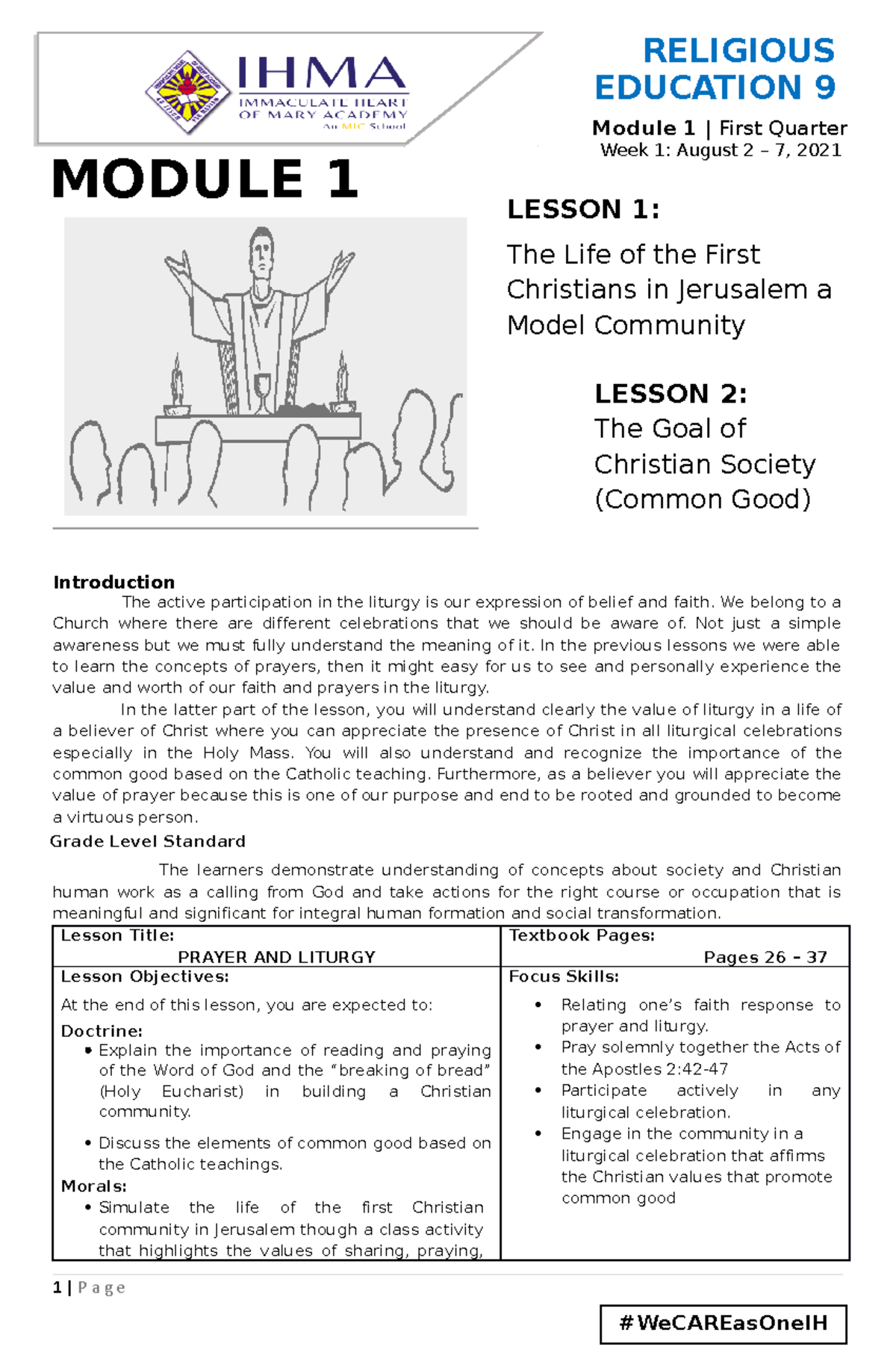 Religious Education 9: Module 1 - Lessons on Prayer and Liturgy - Studocu