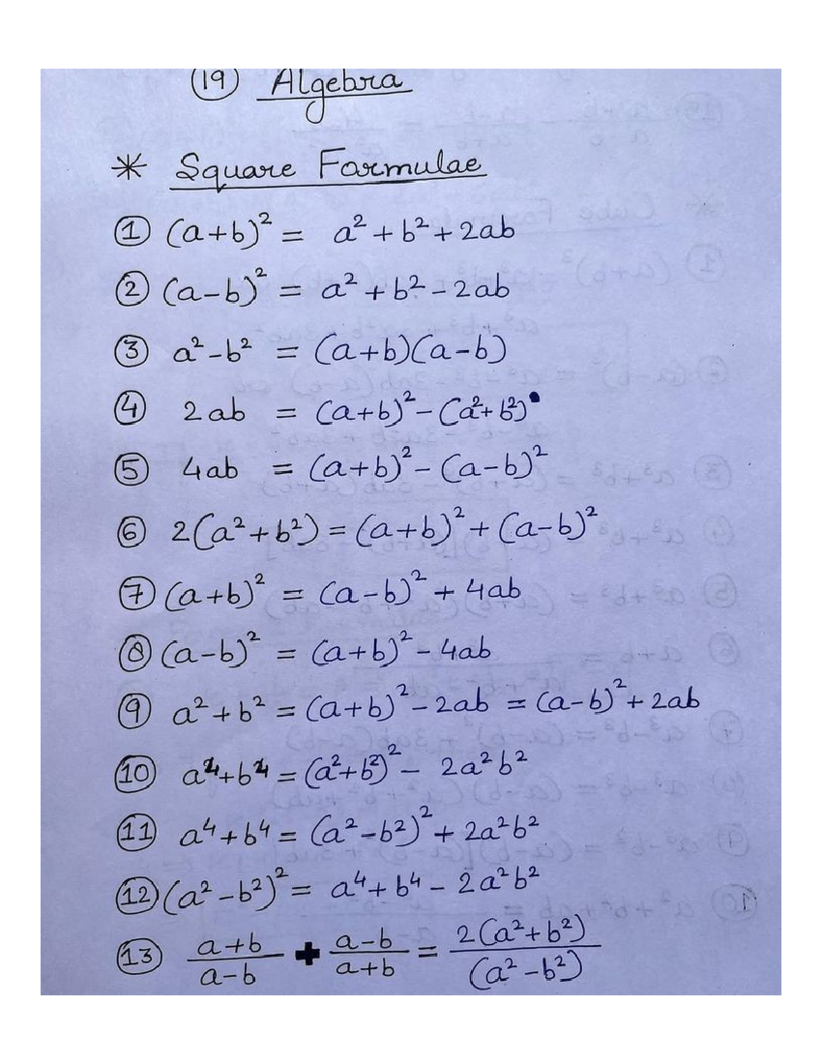 Second - Class notes - Math's class 10th - 19 Algebra Square Formulae 1 ...