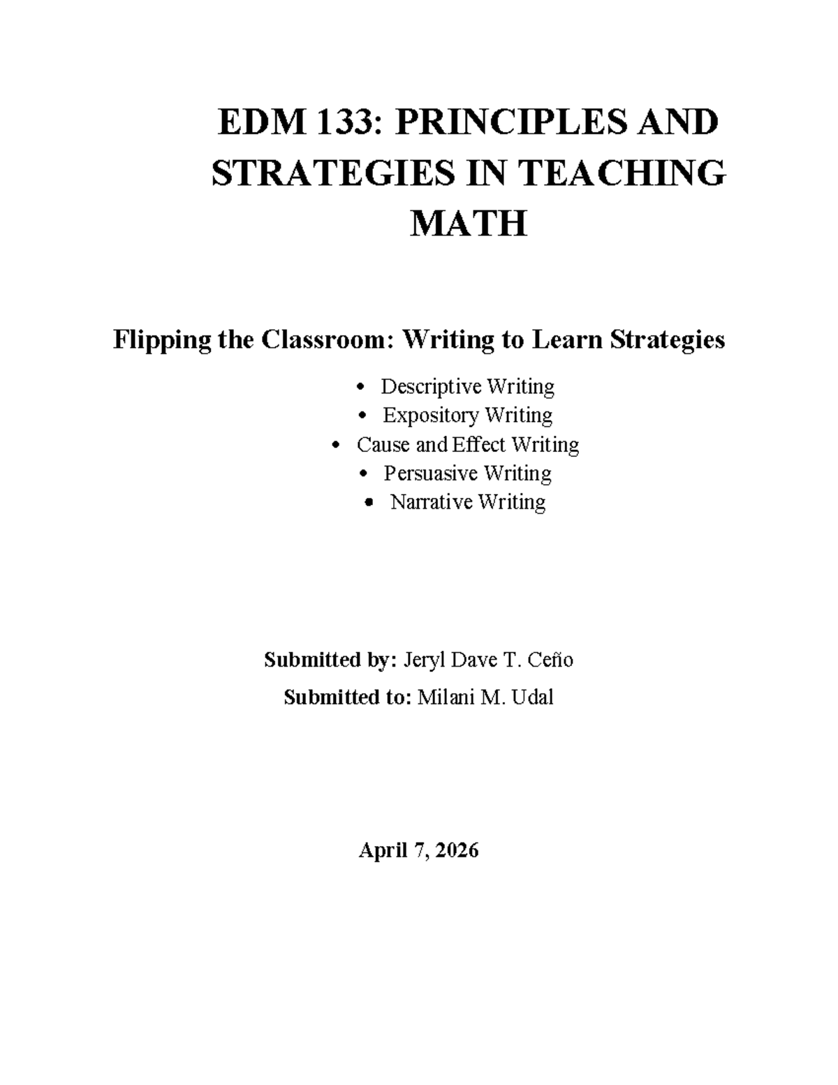 EDM 133: Flipping the Classroom with Writing to Learn Strategies - Studocu