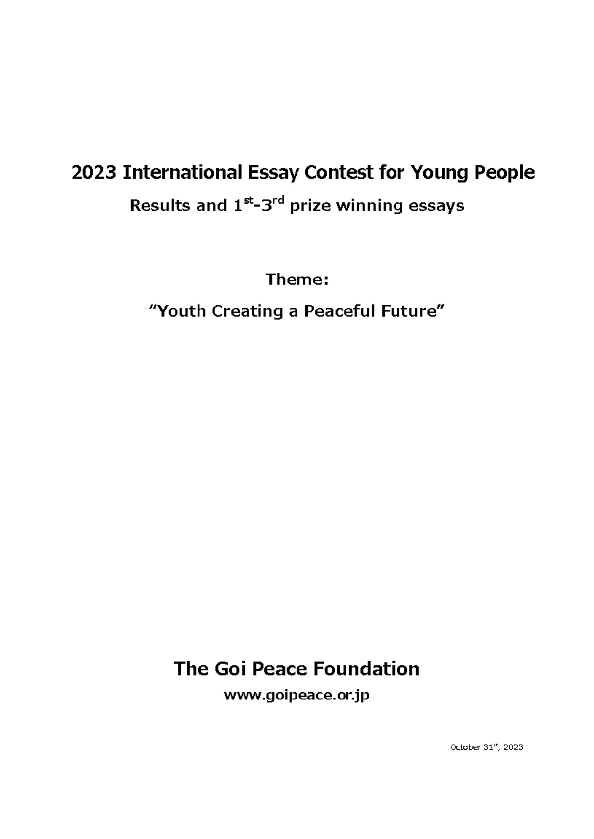Past Winning Essays - sample - 2023 International Essay Contest for ...